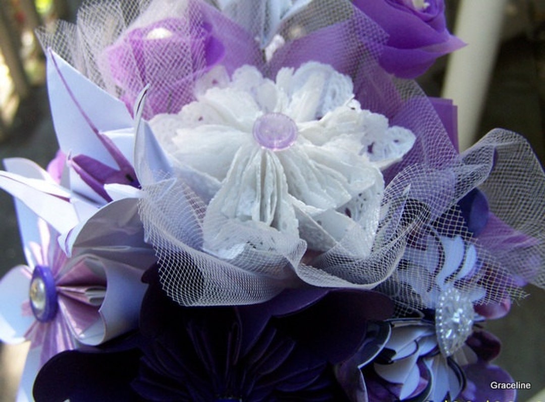 Victorian Lace and Lavender Origami Flower Bouquet Set of 7 Origami ...