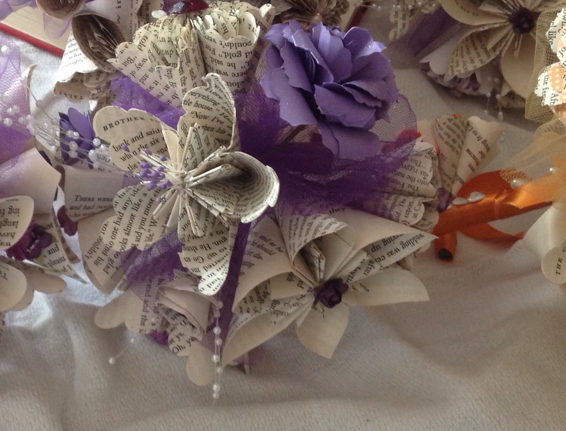 Origami Paper Flower Book Page Bouquet Customized With 8 - Etsy