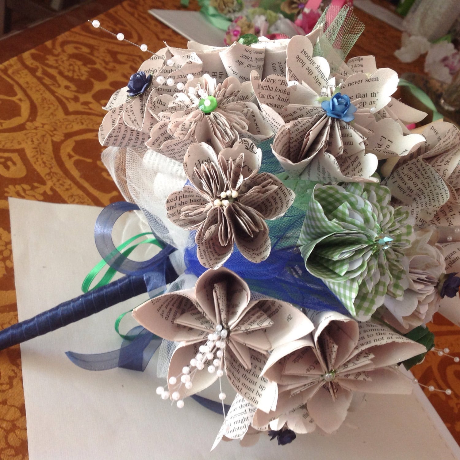 Book Page Paper Flower Wedding Bouquet 20 Handmade Flowers | Etsy