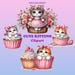 Floral Cupcake Cats Clipart PNG: Kawaii Kitten Stickers (digital ...