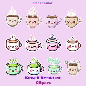 Kawaii Breakfast Clipart: 101 PNG Food Stickers (4096x4096 Px, 300 DPI ...