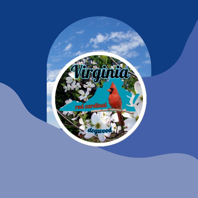Virginia State With State Bird and Flower Sticker - Etsy