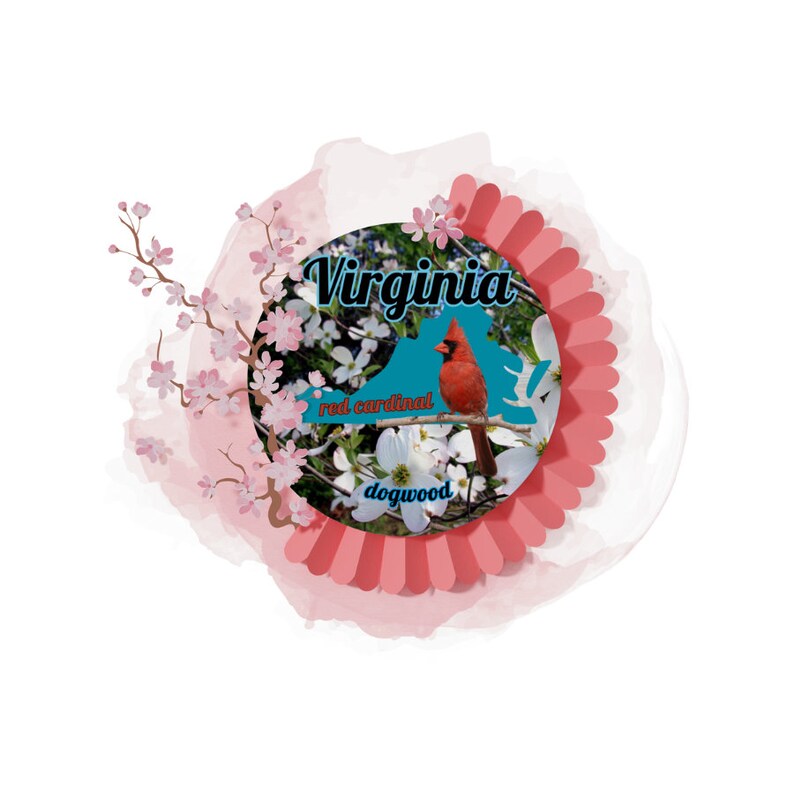 Virginia State With State Bird and Flower Sticker - Etsy