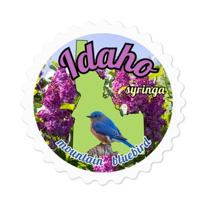 Idaho State With State Bird and Flower Sticker - Etsy