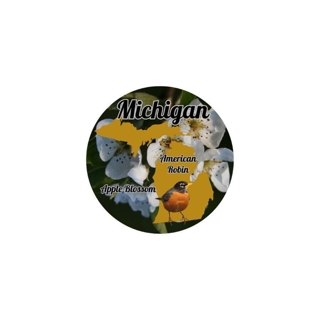 Michigan State With State Bird and Flower Sticker - Etsy