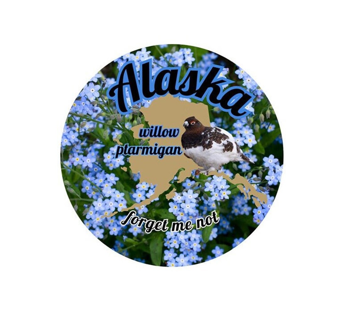Alaska State With State Bird and Flower Sticker - Etsy