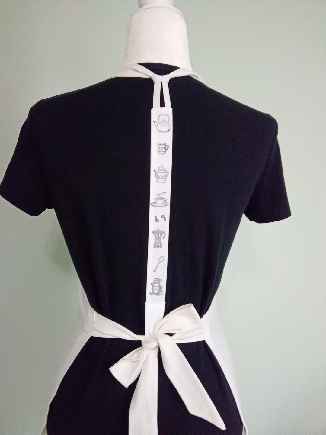 APRON NECK SAVER Black & White I Detachable Suspender Barista Coffee ...