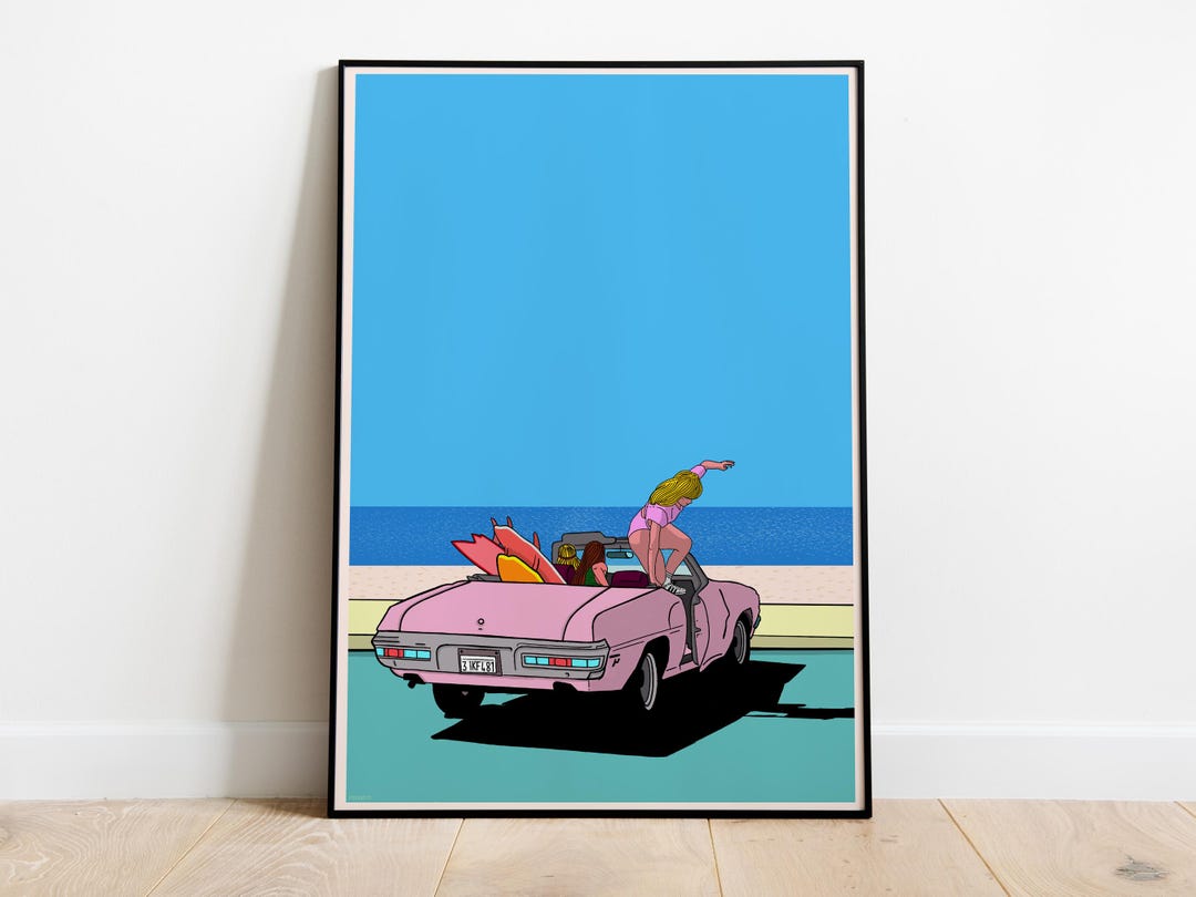 Retro Surf Girl Beach Poster - Summer Wall Art, 80s Coastal Decor ...
