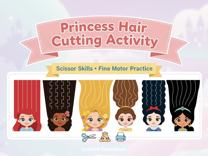 Princess Hair Salon Scissor Skills Activity: Fine Motor Practice ...