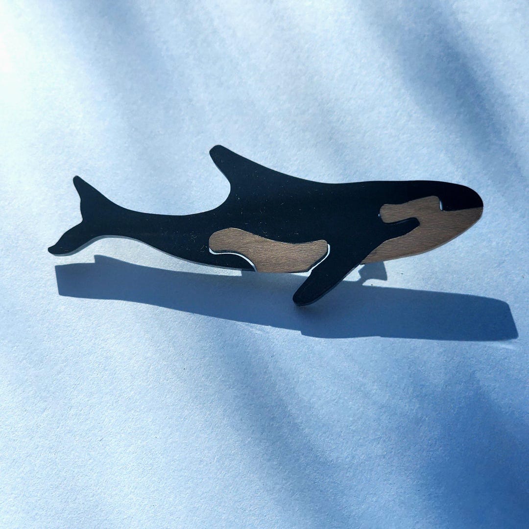 Black & White Wooden Orca (killer Whale) Puzzle Button - Unique Wooden ...