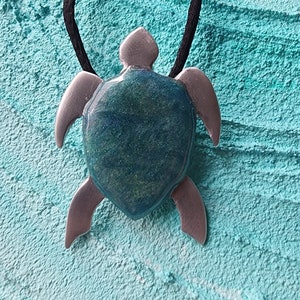 Blue Resin Sea Turtle Pendant - Turtle Aluminum Necklace - Etsy
