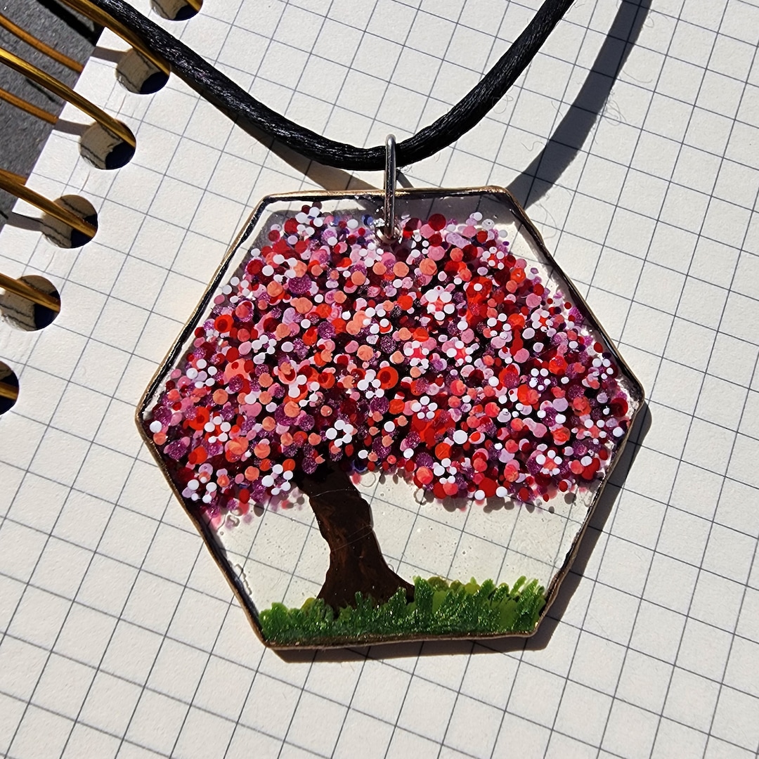 Two-sided Tree of Life Pendant Necklace Layered Enamel Pointilism ...