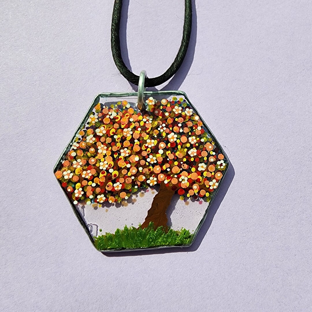 Two-sided Tree of Life Pendant Necklace - Layered Enamel Pointilism ...