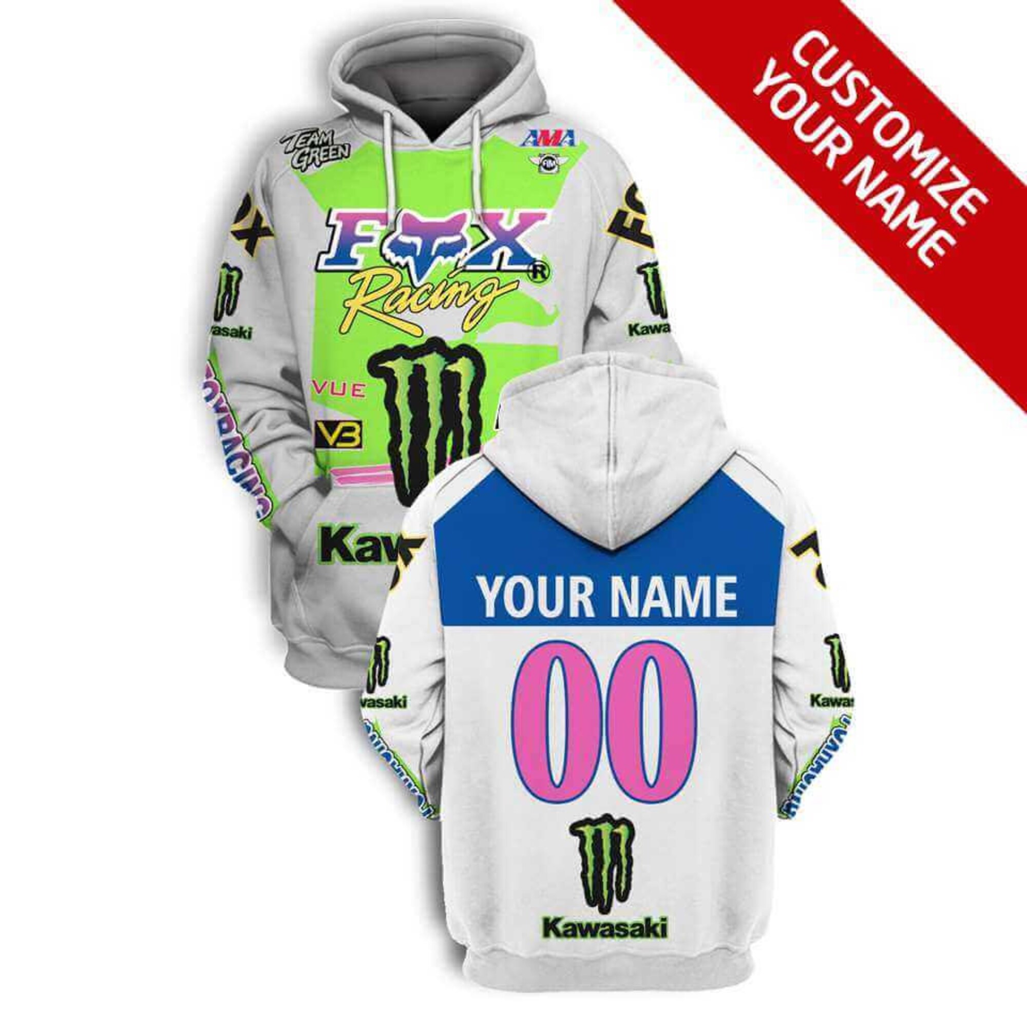 Personalized Kawasaki Fox 3D Shirt Gift, Monster Kawasaki Motorsport