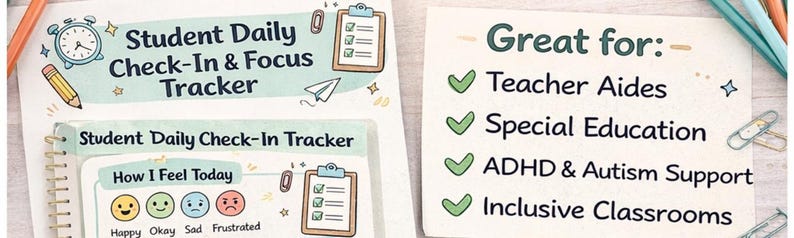 Student Daily Check-in & Focus Tracker | SEL Worksheet | ADHD | Autism ...