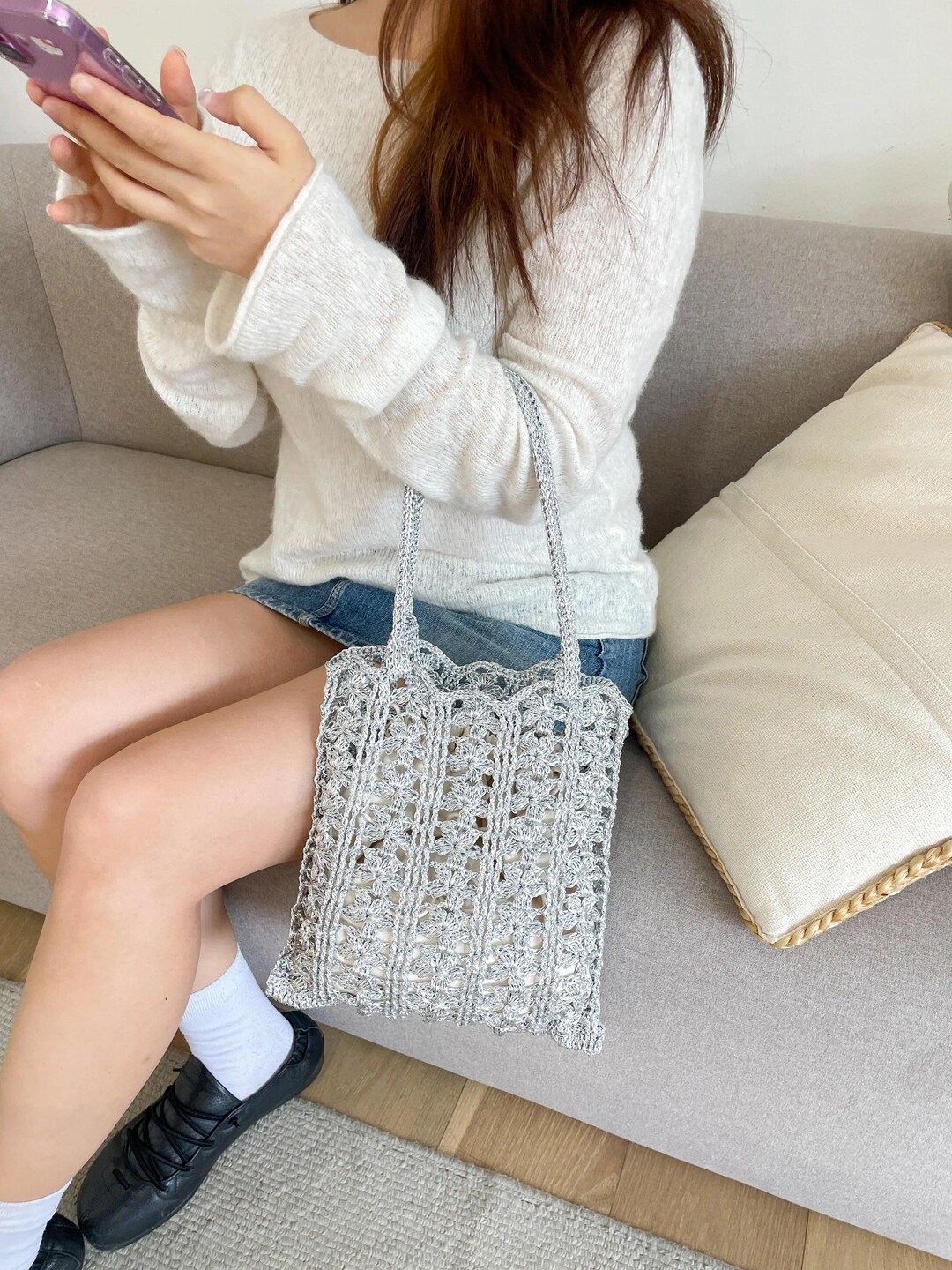 Yarn-a DIY Kits - Shinny Metallic Play Code Flower Bag - Etsy