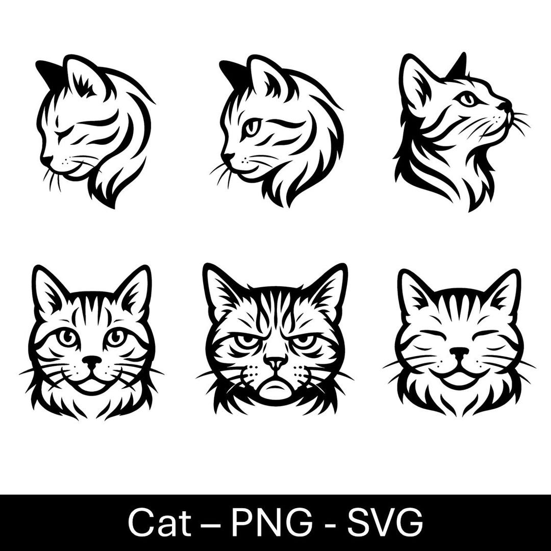 Cat Head Line Art | Cricut & Laser Cut File (SVG PNG) - Etsy