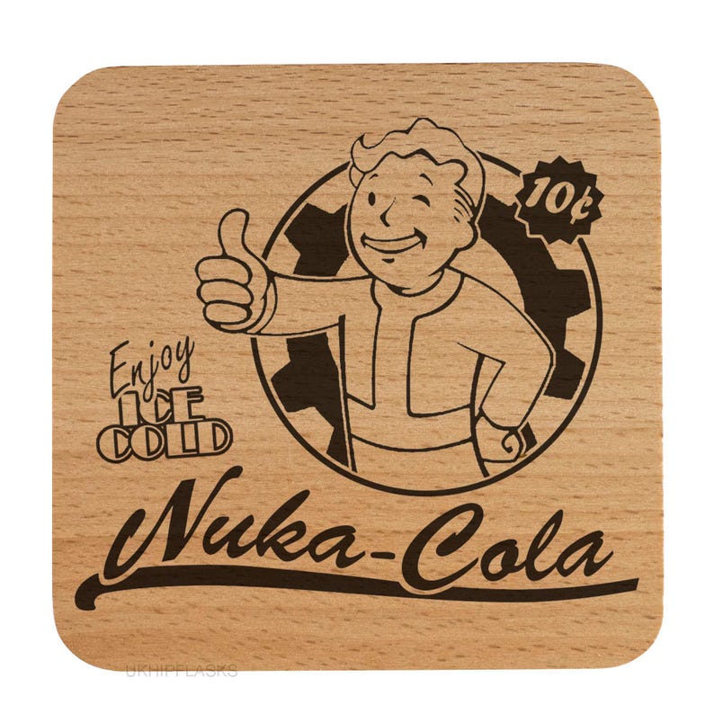 Enjoy Nuka-cola Ad - Fallout Vault Boy - Engraved Wooden Coaster - Etsy