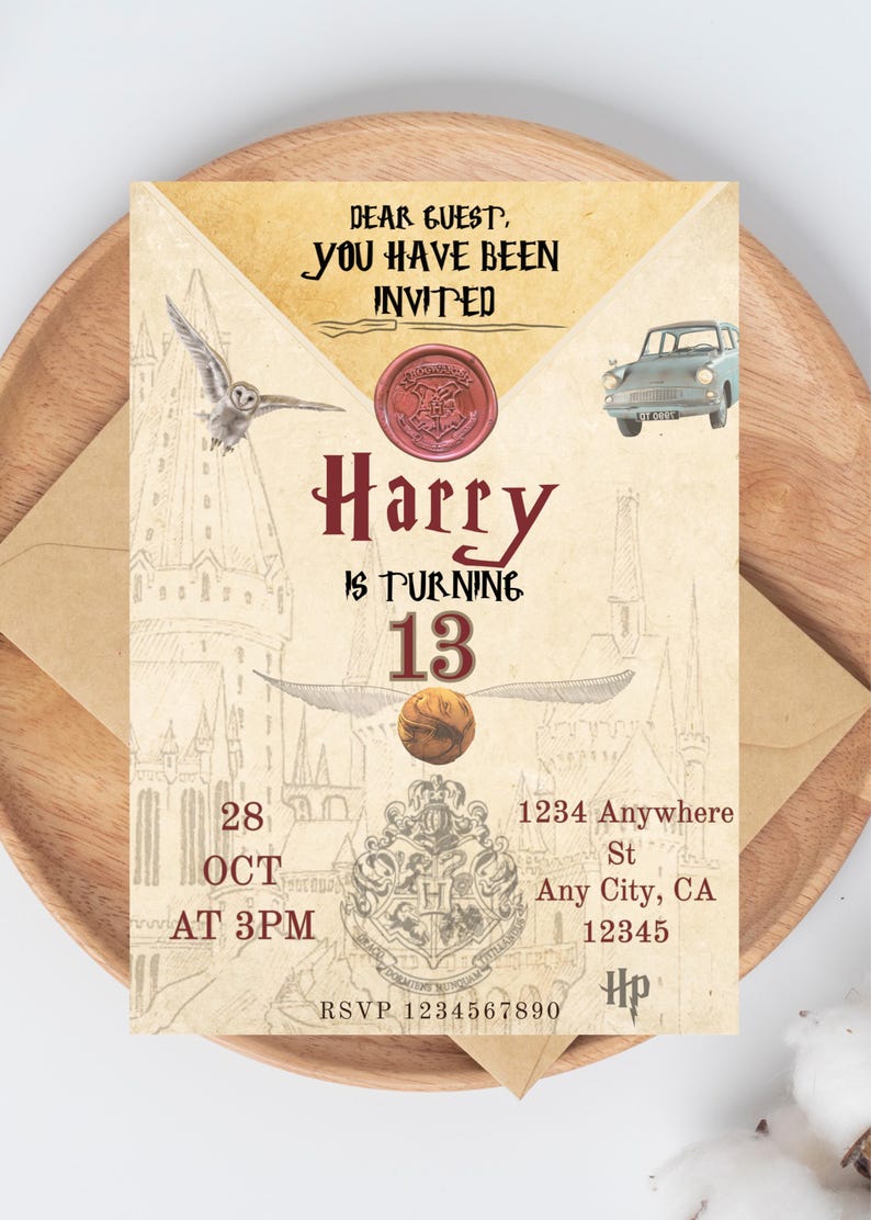 Editable Harry Potter Birthday Invitation Hogwarts Birthday Party ...