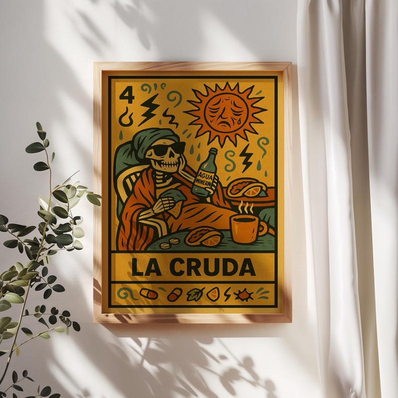 La Cruda Lotería Wall Art Mexican Hangover Skeleton Poster - Etsy