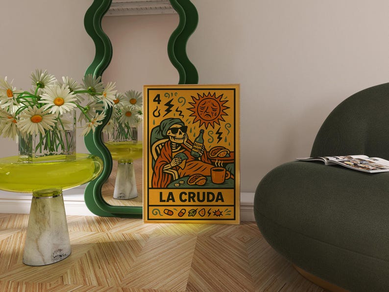 La Cruda Lotería Wall Art Mexican Hangover Skeleton Poster - Etsy