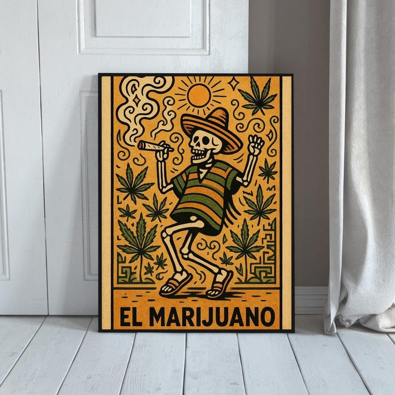 Marijuano Lotería Poster: Mexican Art Print, Boho Stoner Decor - Etsy