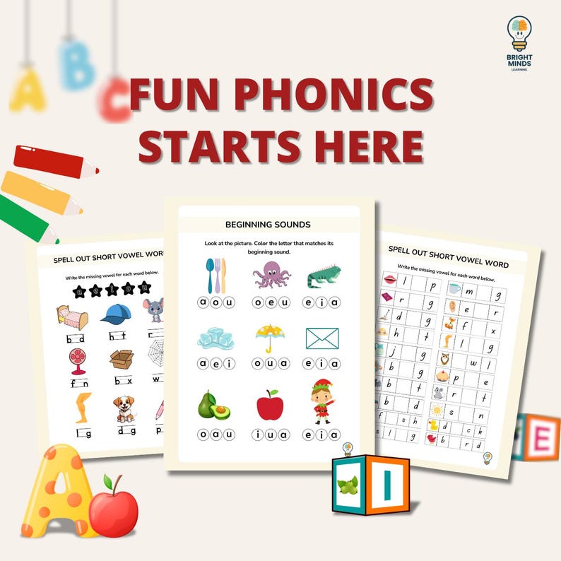Printable Vowel Workbook Phonics Practice for Kids Short & Long Vowel ...