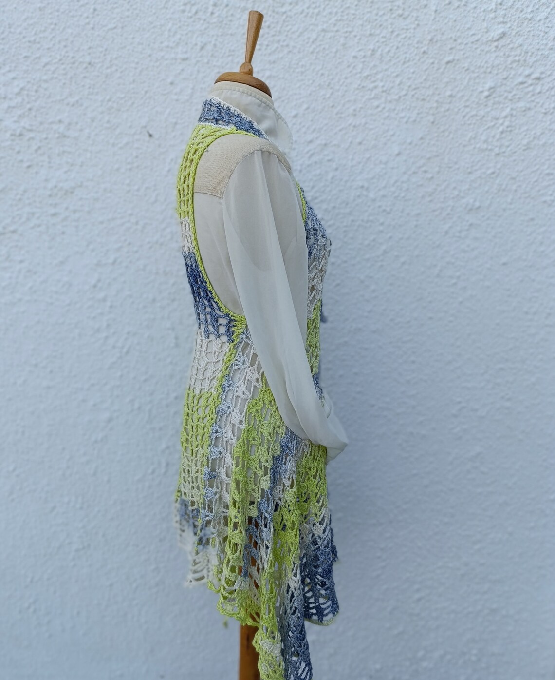 Vibrant Neon Green Degraded Colors Frilly Handknit Bikini Coverup Vest ...