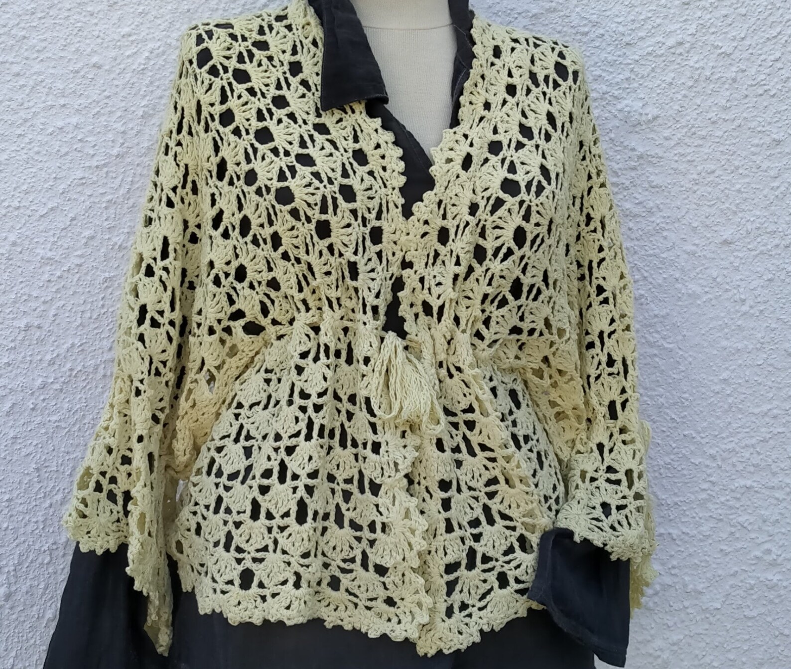 Yellow Beige Lace Cardigan, Seasonal Lace Cardigan, Design Cardigan ...