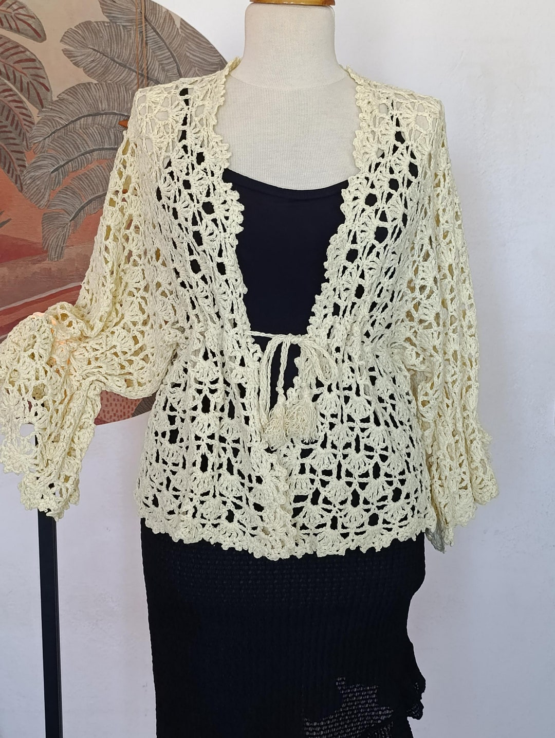 Yellow Beige Lace Cardigan, Seasonal Lace Cardigan, Design Cardigan ...