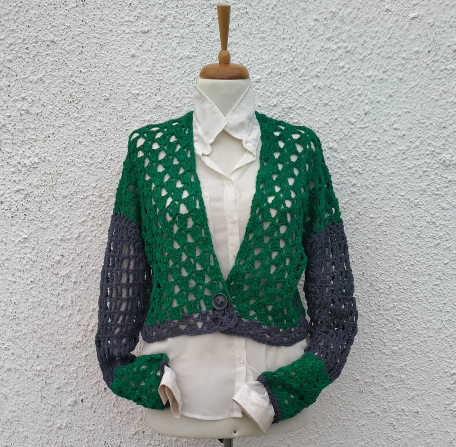 Green Handknit V Neck Cardigan, Vintage Style Sweater, Crochet Sweater ...