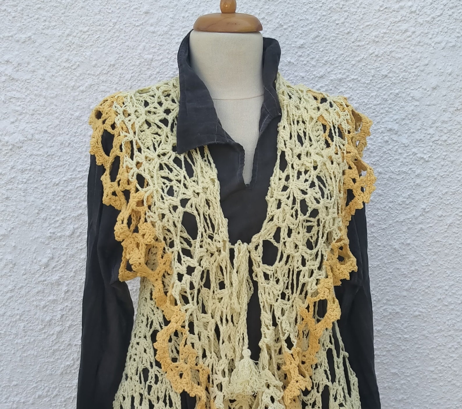 Yellow Beige Long Lace Vest, Seasonal Cardigan, Frilly Vest, Vintage ...