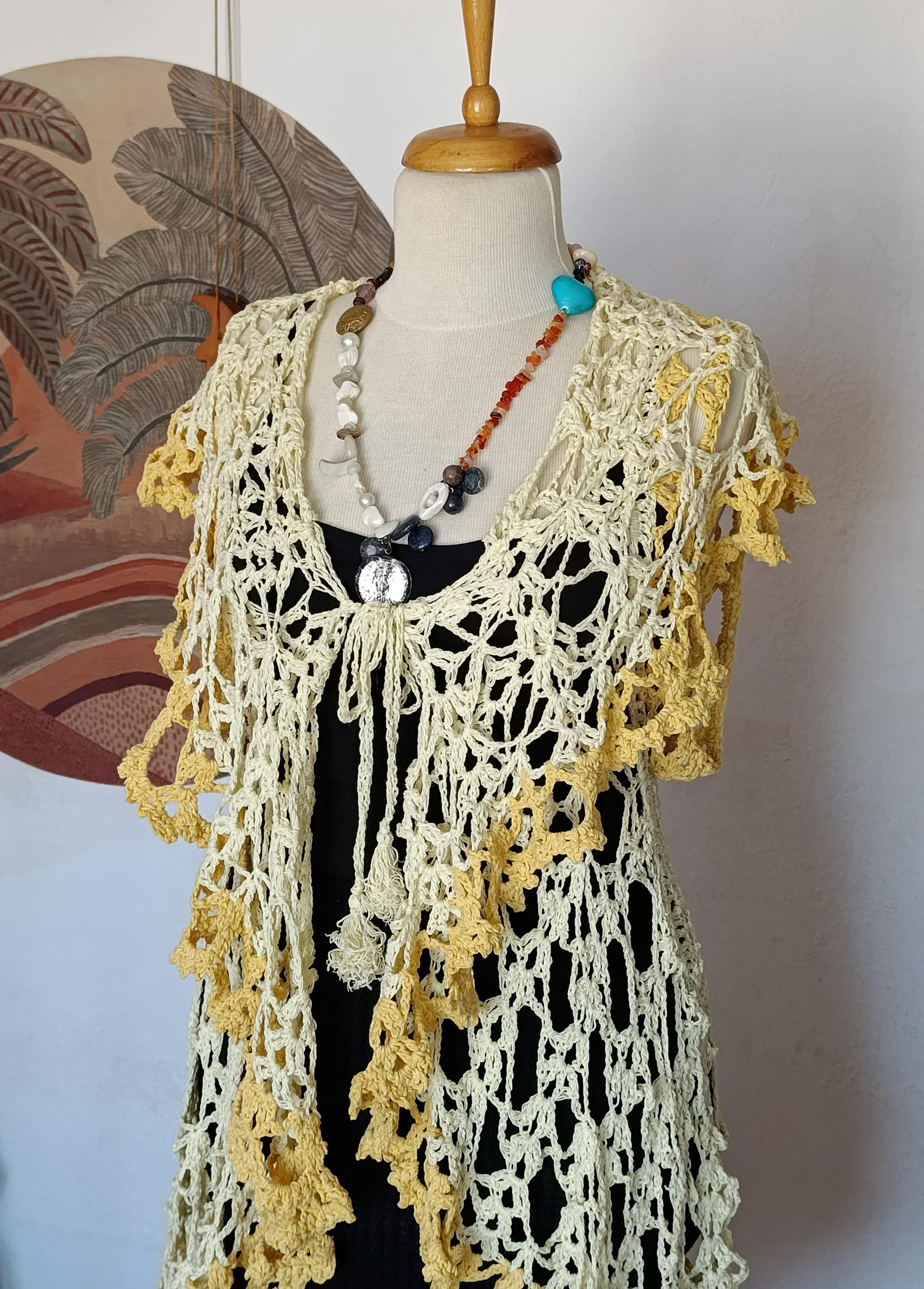 Yellow Beige Long Lace Vest, Seasonal Cardigan, Frilly Vest, Vintage ...