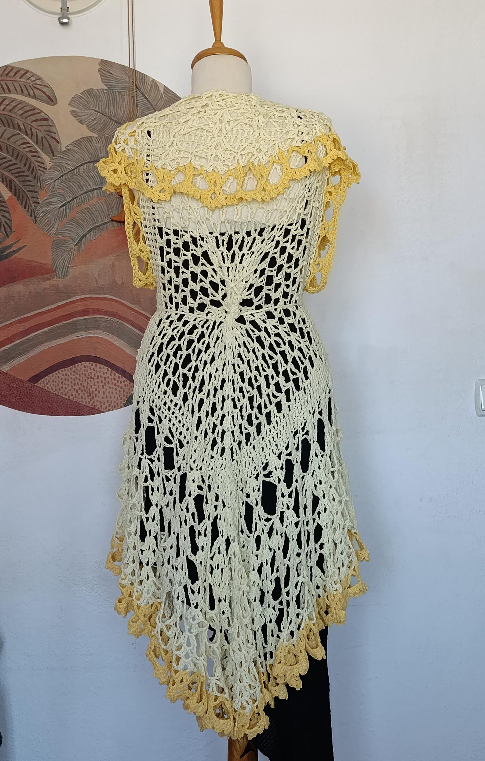 Yellow Beige Long Lace Vest, Seasonal Cardigan, Frilly Vest, Vintage ...