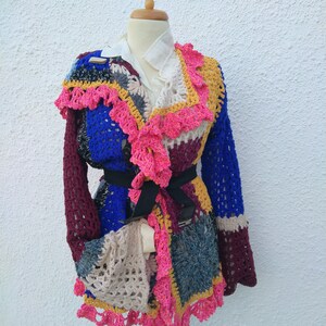 Colorful Patchwork Organic Cotton Handknit Sweater, Boho Chic Vibrant ...