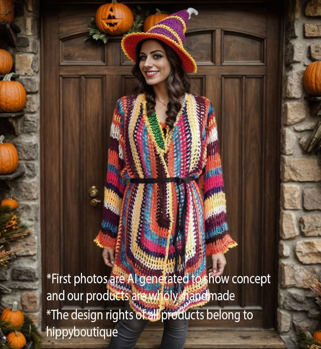 Rainbow Stiped Handknit Long Cardigan Fall Clothes Witch - Etsy