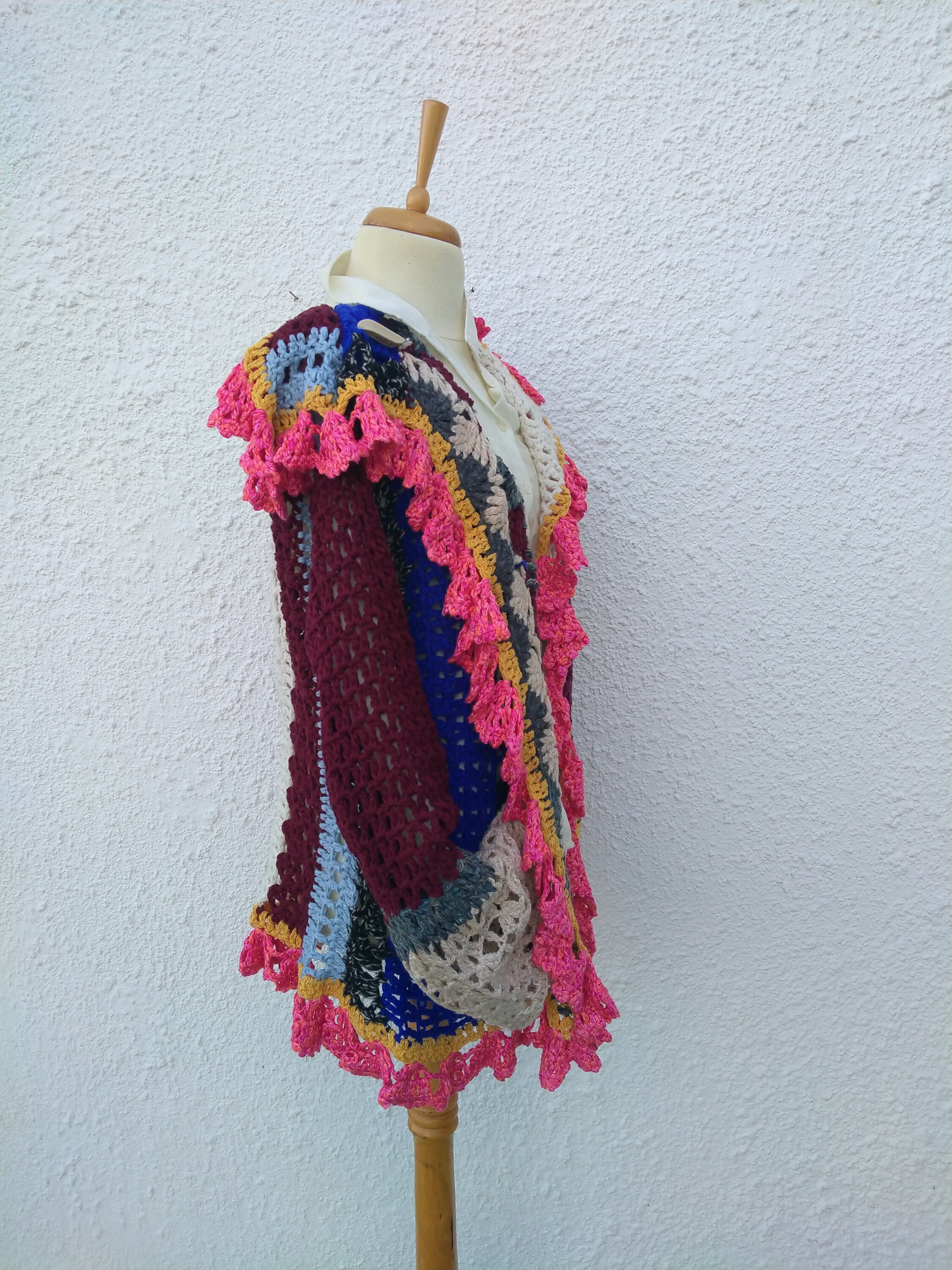 Colorful Patchwork Organic Cotton Handknit Sweater, Boho Chic Vibrant ...