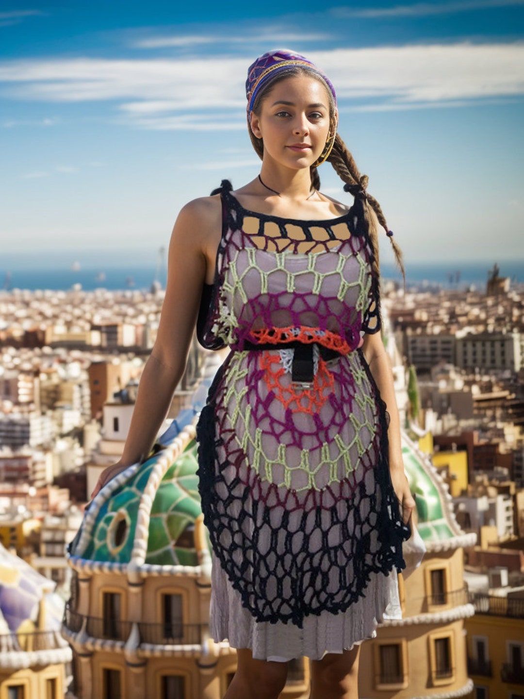 Mandala Net Tunic, Handknit Net Dress, Multicolored Tunic, Net Tunic ...
