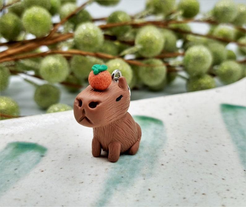 Capybara With Mandarin Orange on Head Handmade Polymer Clay - Etsy