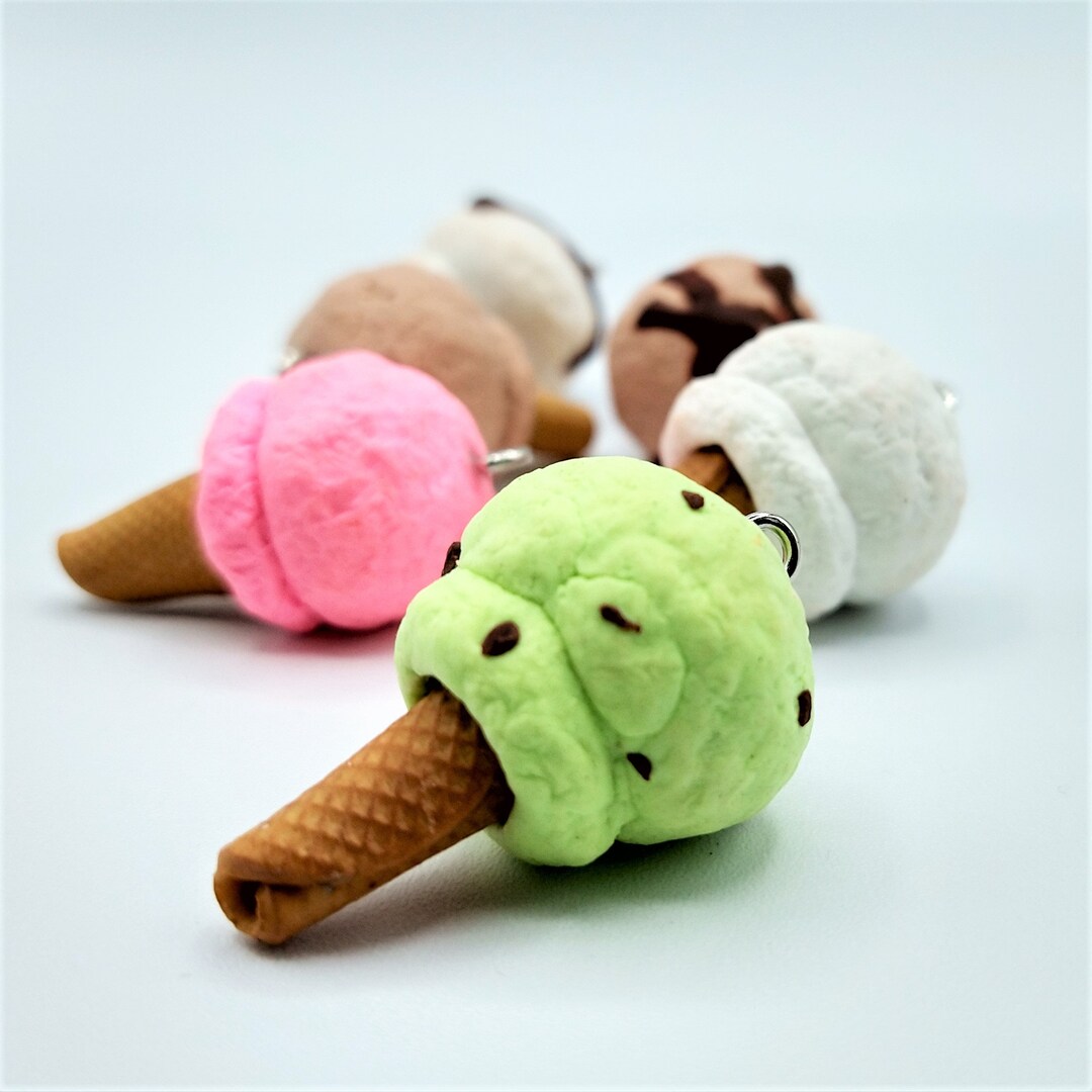 Ice Cream Cone Charms, Assorted Flavors, Handmade Polymer Ice Cream ...