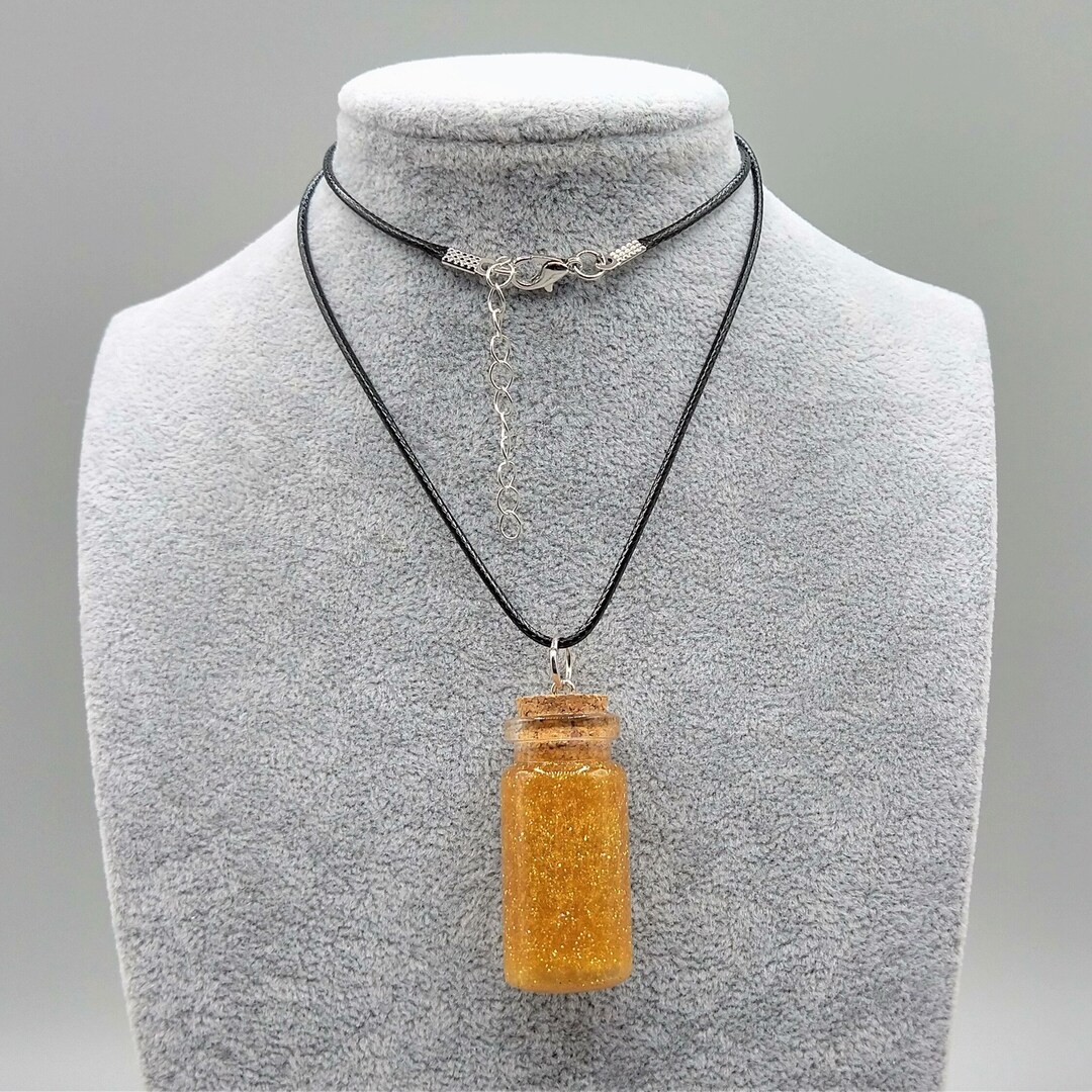 Gold Glitter Liquid Luck Resin Bottle Charm Corked Bottle Vial Necklace ...