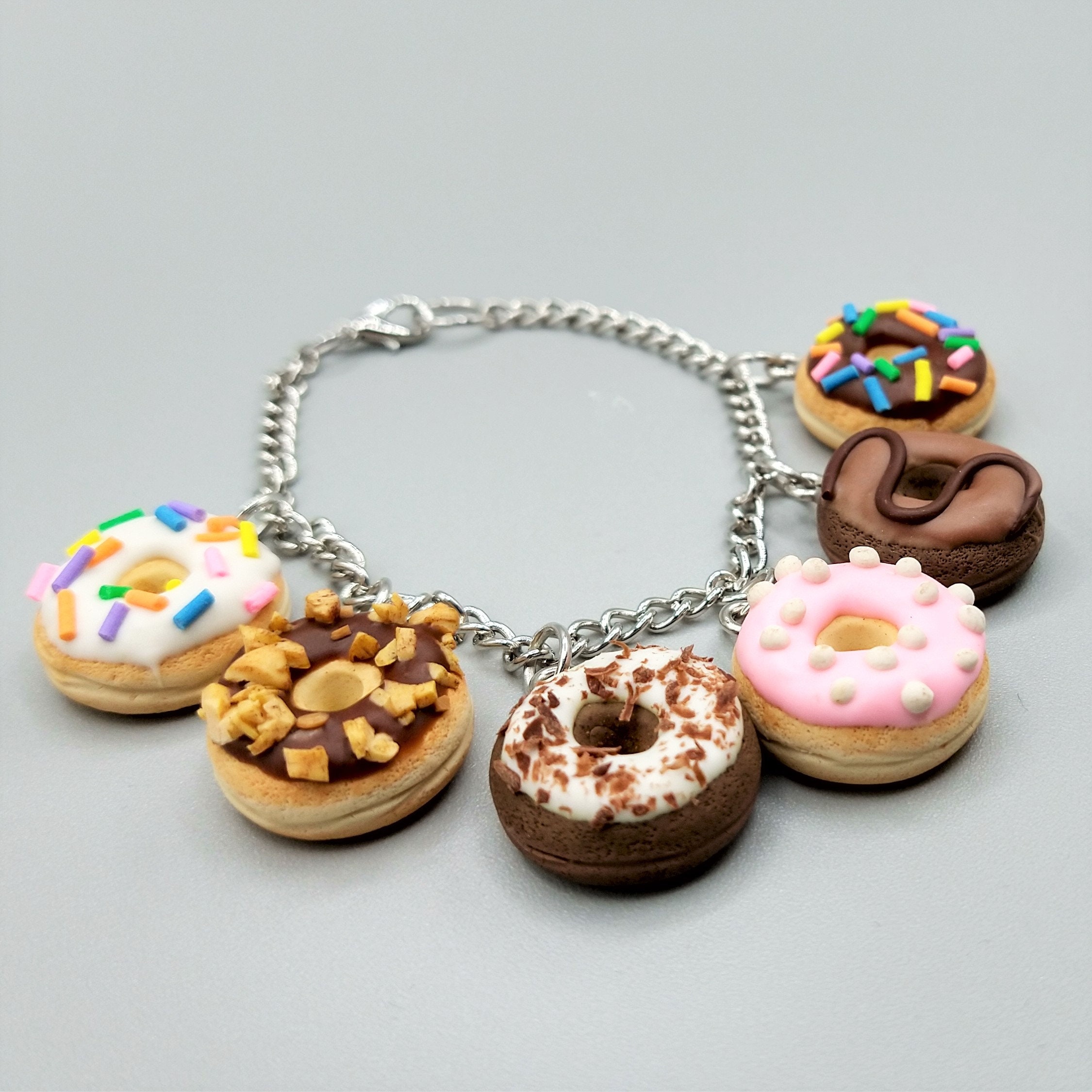 Assorted Donuts Charm Bracelet, Handmade Polymer Clay Food Accessory - Etsy
