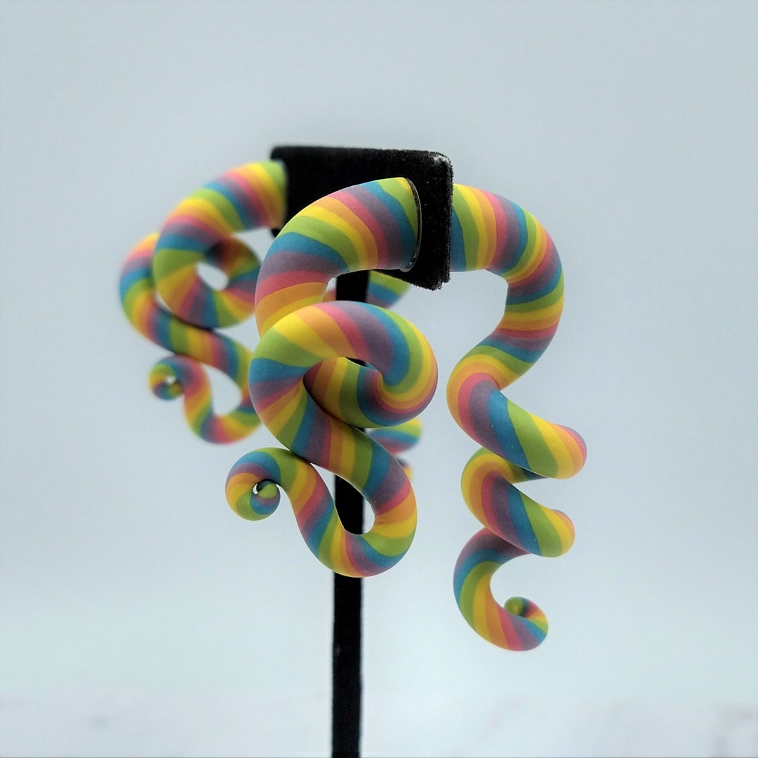 Rainbow Swirl Twisted Fake Plug Gauges Colorful Large Statement ...