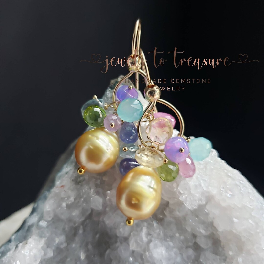 Golden South Seas Pearls With Pink Sapphires Peridot Tanzanite and ...