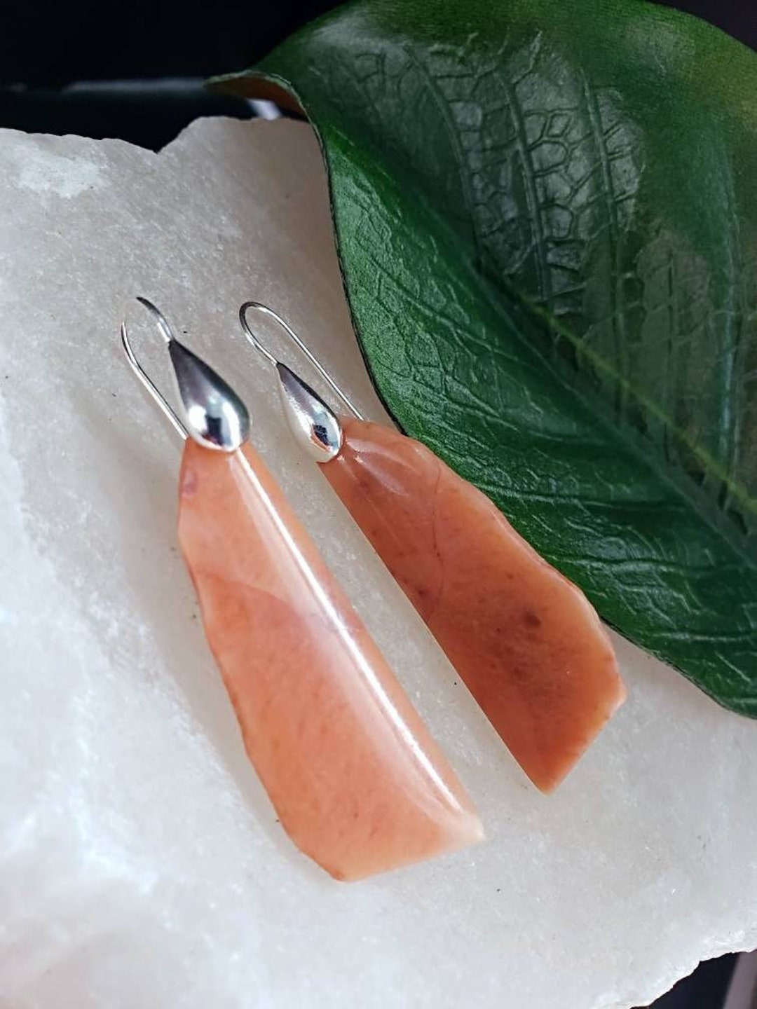 Red Adventurine Slab Minimal Contemporary Drop Earrings on Sterling ...