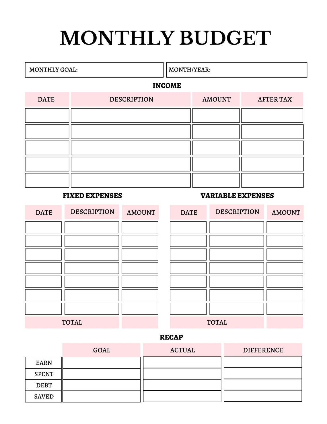 Printable Budget Planner | Monthly & Weekly Budget Sheets | No Spend ...