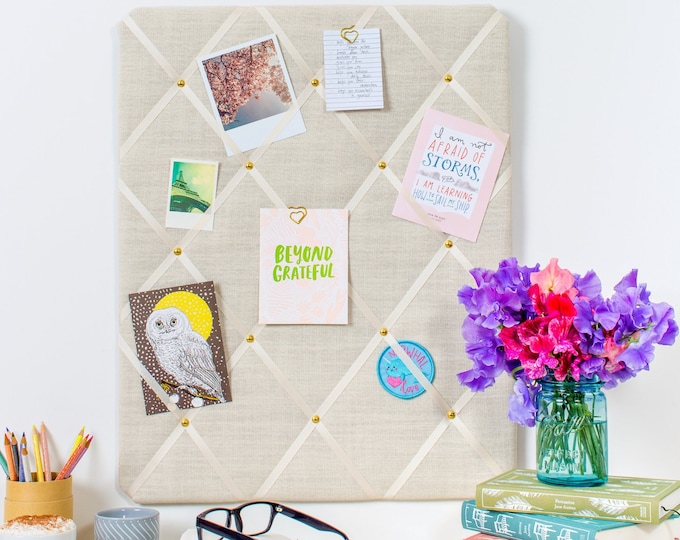 Pin Board/notice Board "ivory Linen Fabric With Gold Trim" Message ...