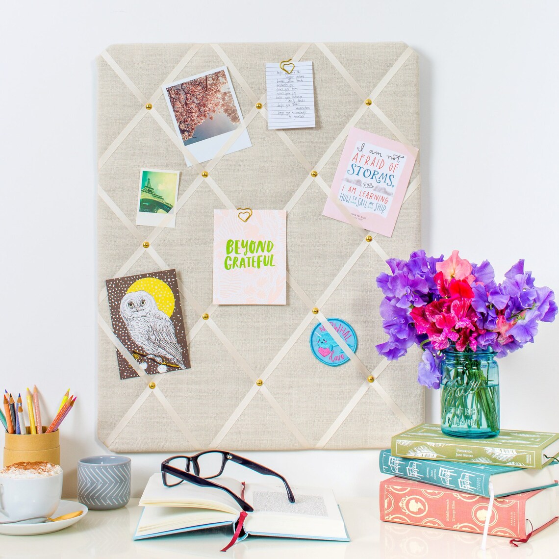 Pin Board/notice Board ivory Linen Fabric With Gold - Etsy UK