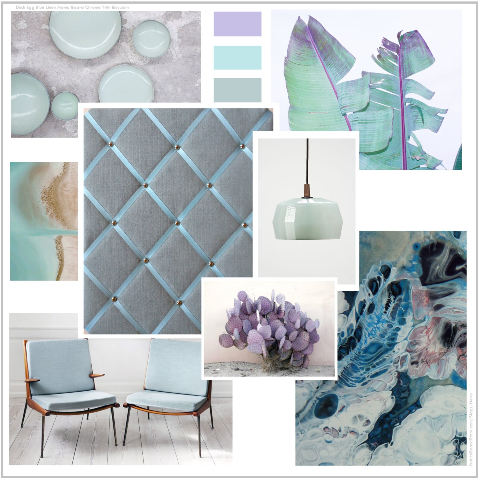 Pin Board/notice Board "duck Egg Blue Linen Fabric With Chrome Trim ...