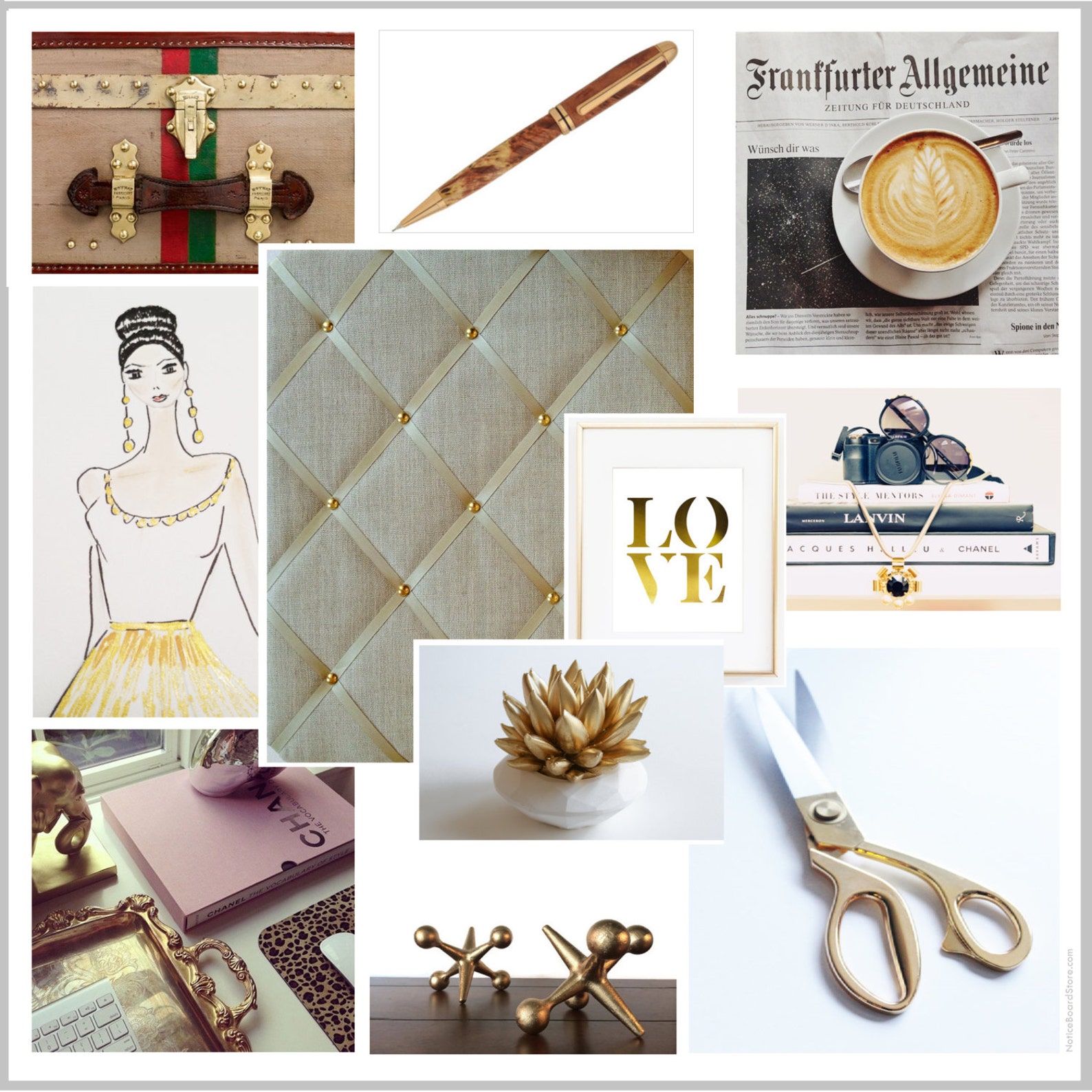 Pin Board/notice Board "gold Linen Fabric With Gold Trim" Message,memo ...